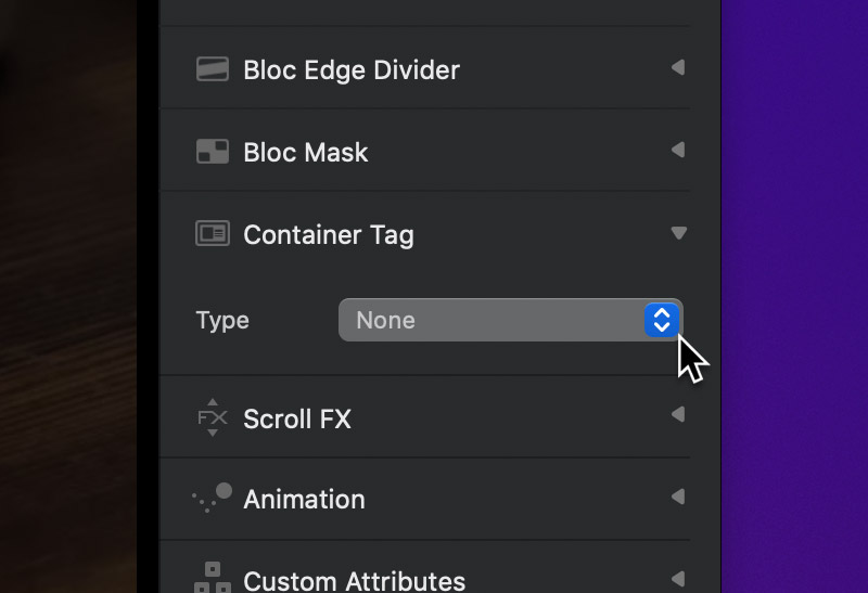 Container Tags Blocs User Documents